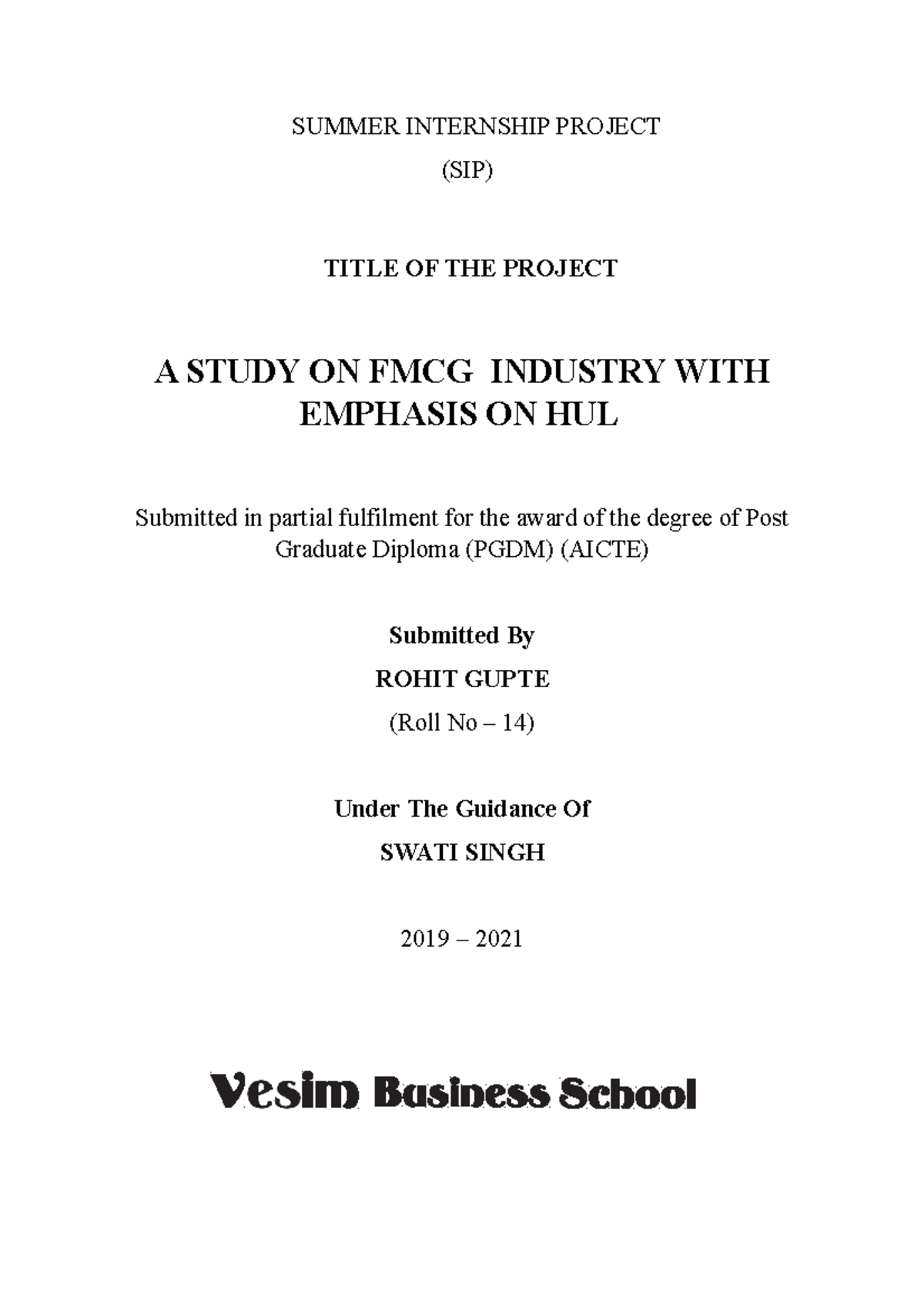 Summer Internship Project SIP Title OF T - SUMMER INTERNSHIP PROJECT ...