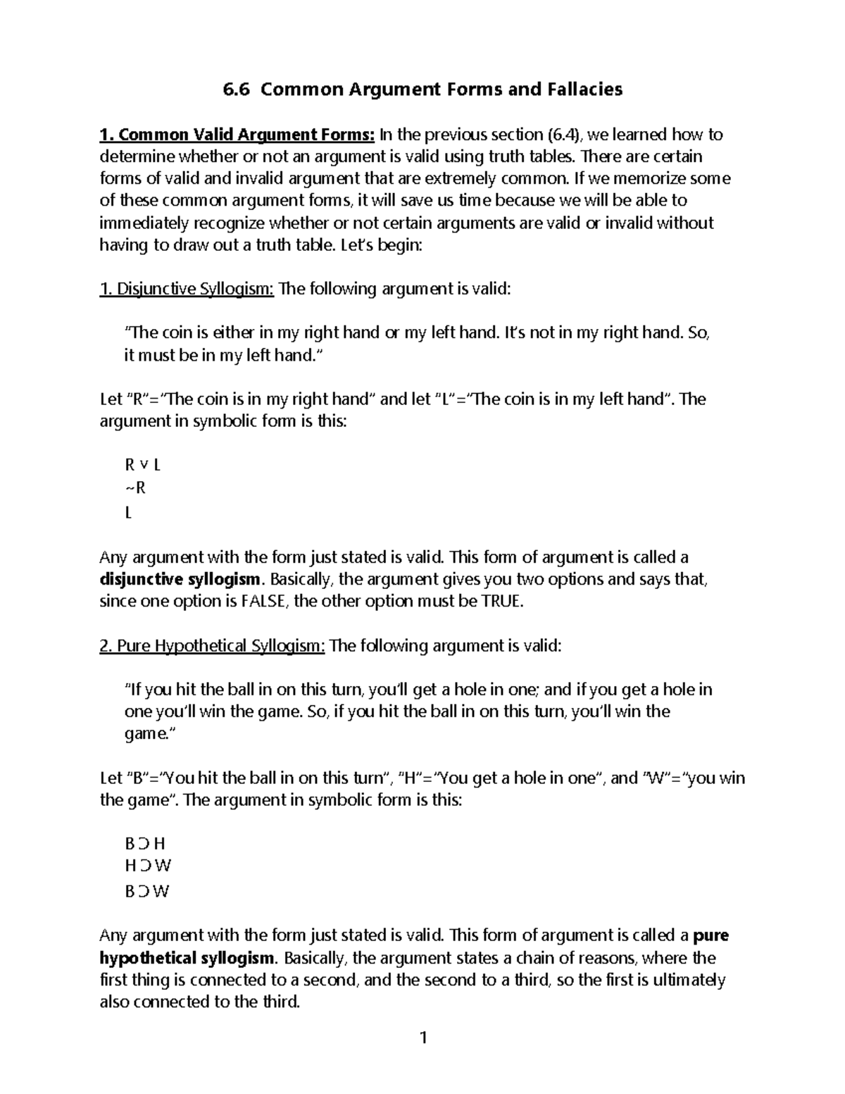 Forms - a good material - 6 Common Argument Forms and Fallacies 1. Common Valid Argument Forms ...