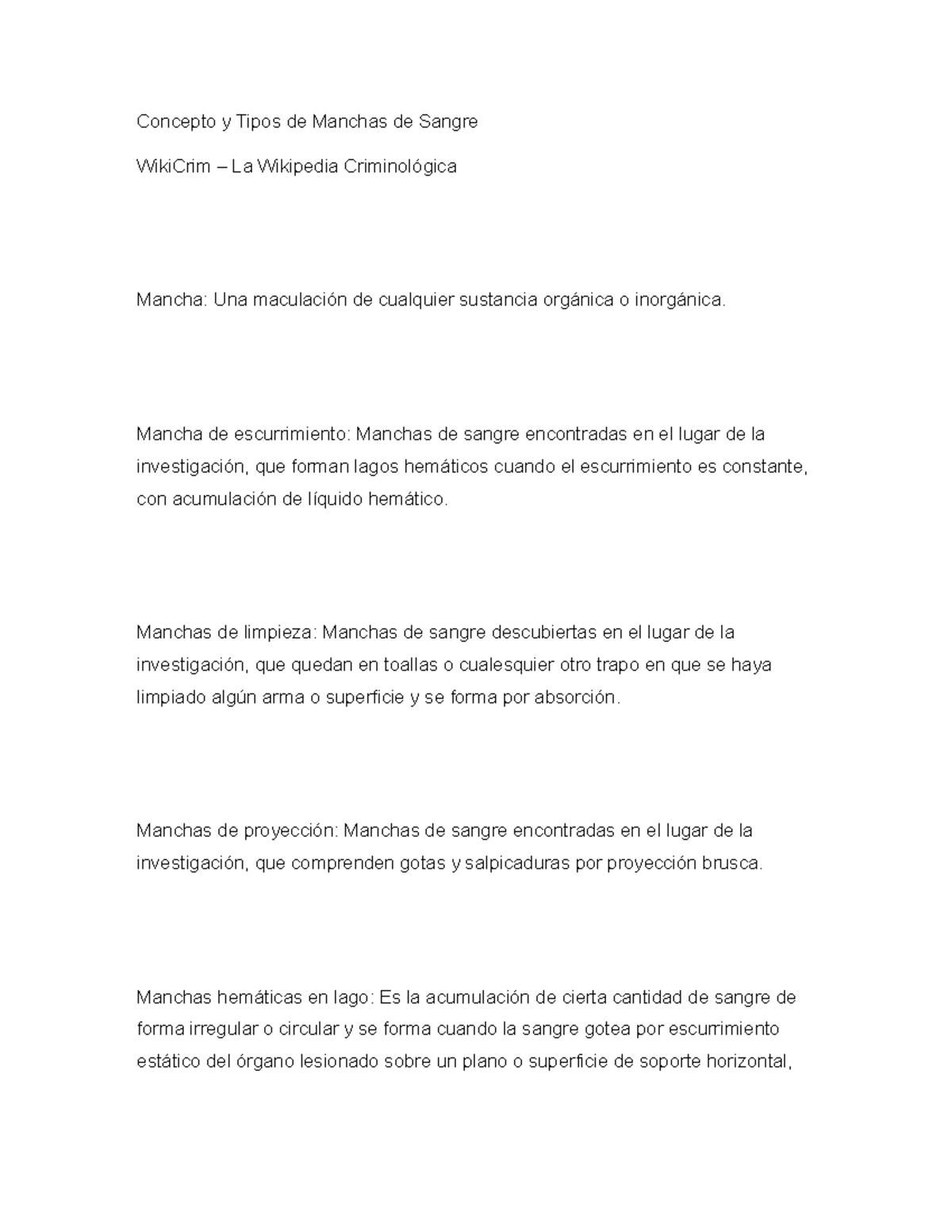 Concepto y Tipos de Manchas de Sangre - Concepto y Tipos de Manchas de ...