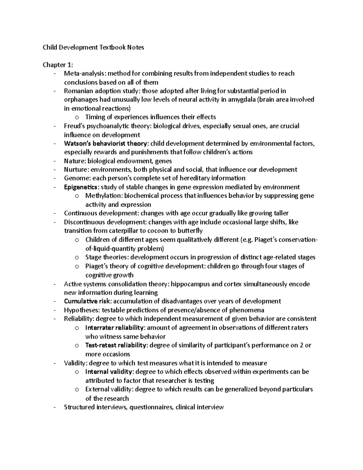 Child Development Textbook Notes - problem) o Stage theories ...