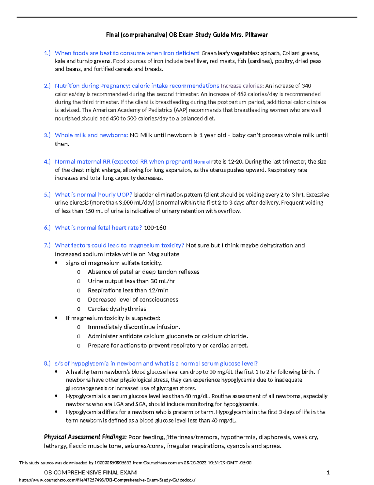 OB Comprehensive Exam Study Guide - Final (comprehensive) OB Exam Study ...