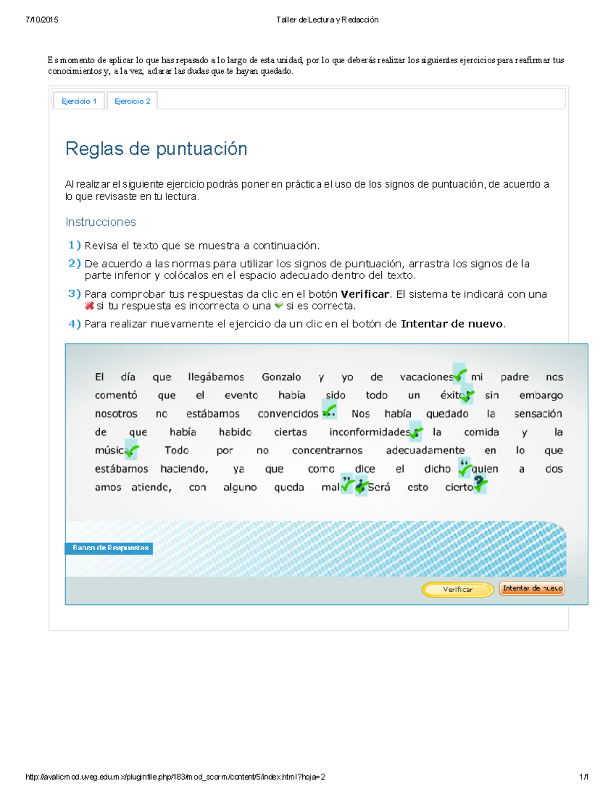 Ejercicio 2 Taller de lectura y redacción v2 Reglas ortográficas - 7/10 ...