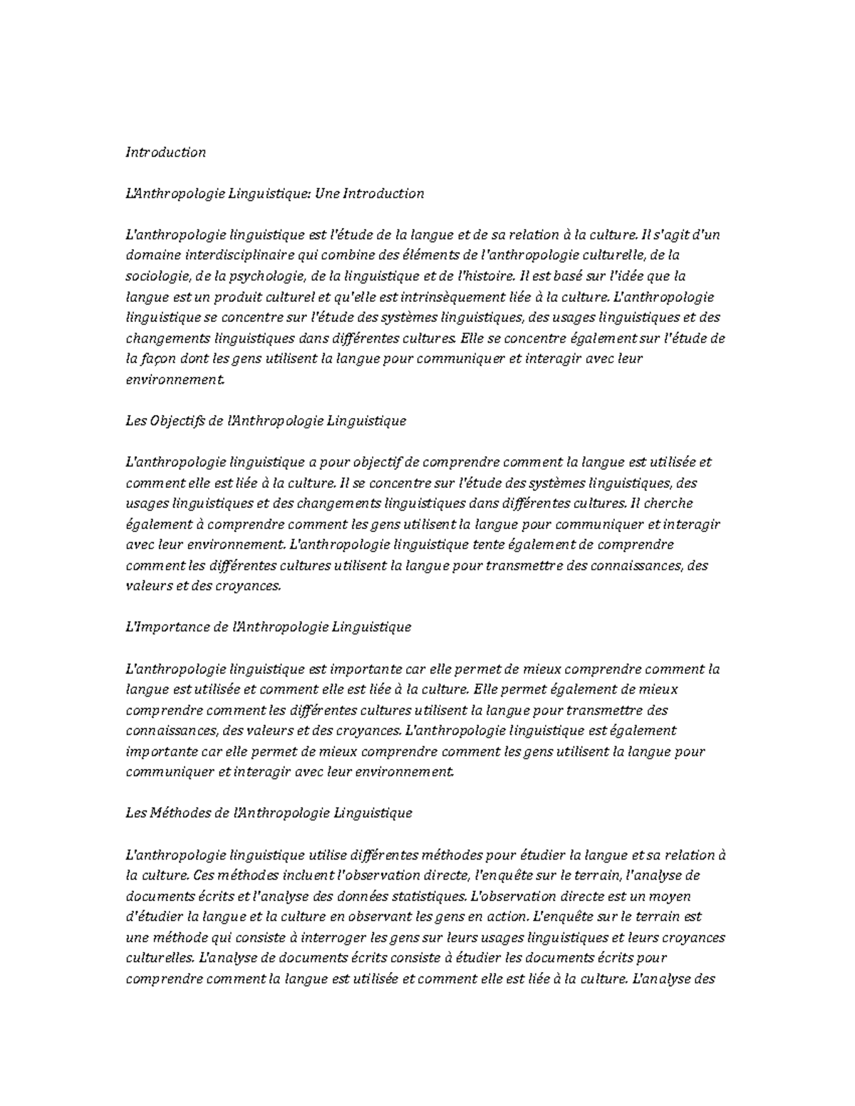 Linguistic Anthropology Study Notes - Introduction L'Anthropologie ...