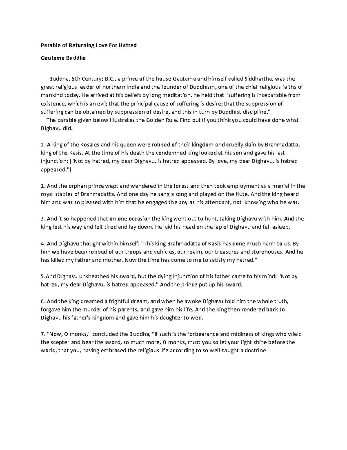 Parable of Returning Love by Gautama Buddha - Parable of Returning Love ...