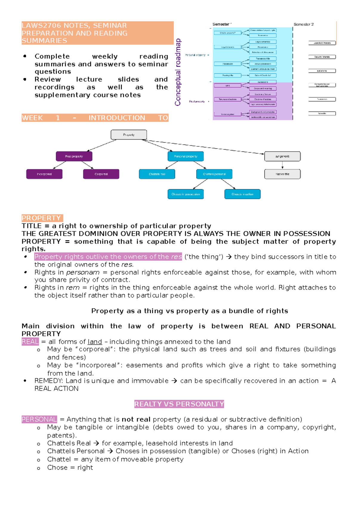 LAWS2706 Foundations OF Property LAW Notes - LAWS2706 NOTES, SEMINAR ...
