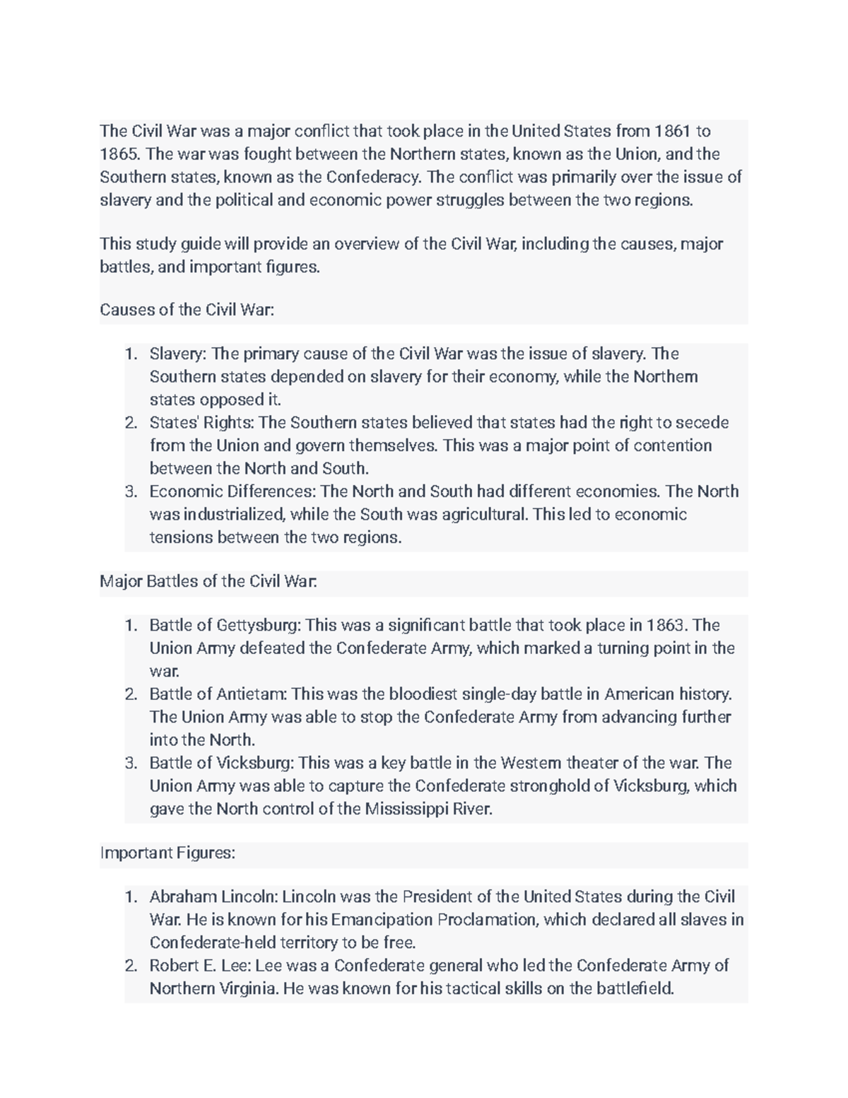 The civil war study guide - The Civil War was a major conflict that ...