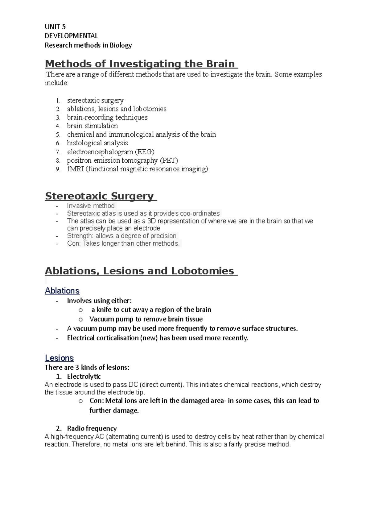 UNIT 5 - Research methods in biology - Derby - Studocu
