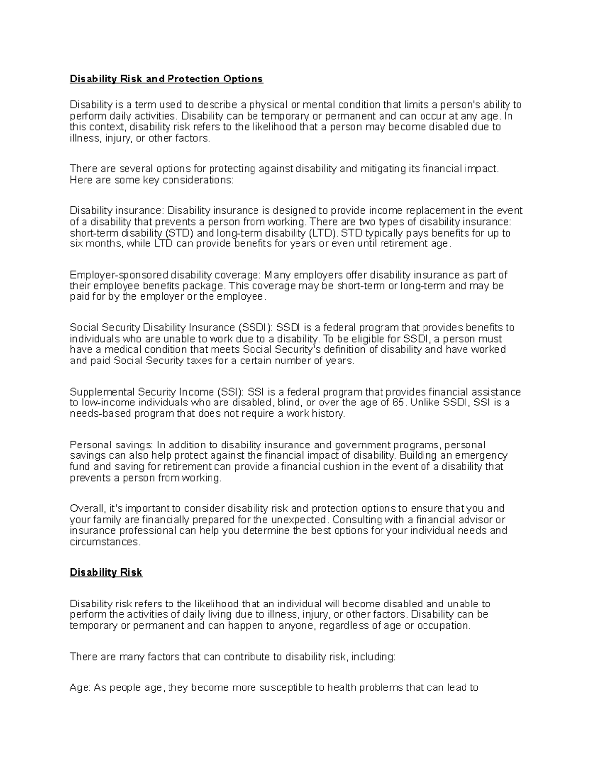 Disability Risk and Protection Options - Disability Risk and Protection ...