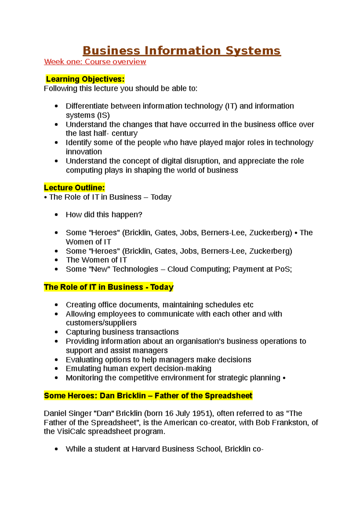 Business Information Systems - While a student at Harvard Business ...