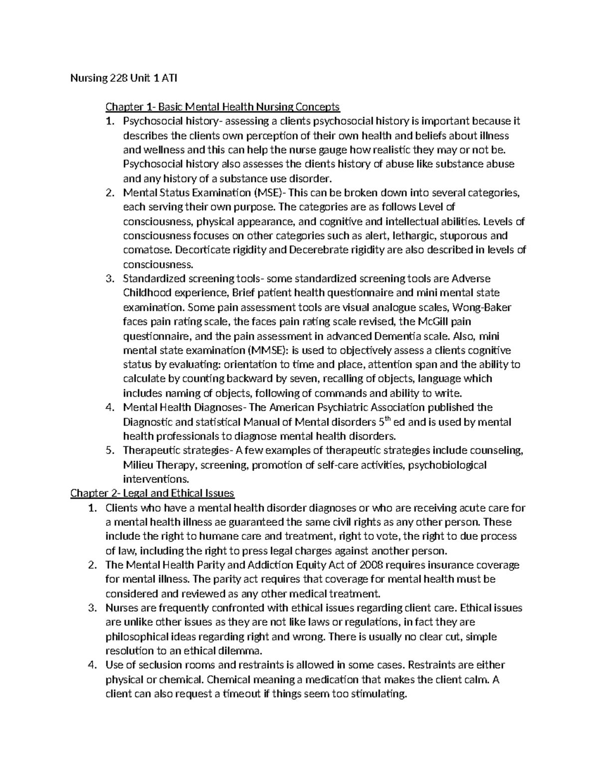 Nursing 228 Unit 1 ATI - Ati unit summary - Nursing 228 Unit 1 ATI ...
