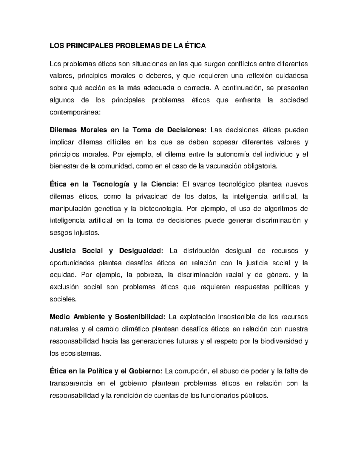 LOS Principales Problemas DE LA Ética - LOS PRINCIPALES PROBLEMAS DE LA ...