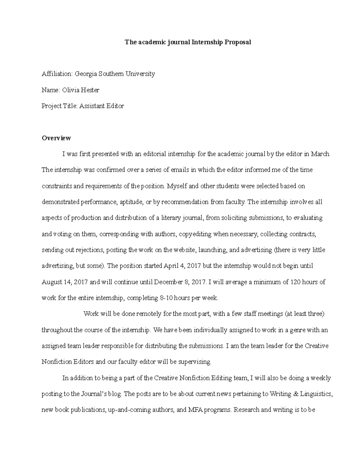 Internship Proposal - The academic journal Internship Proposal ...
