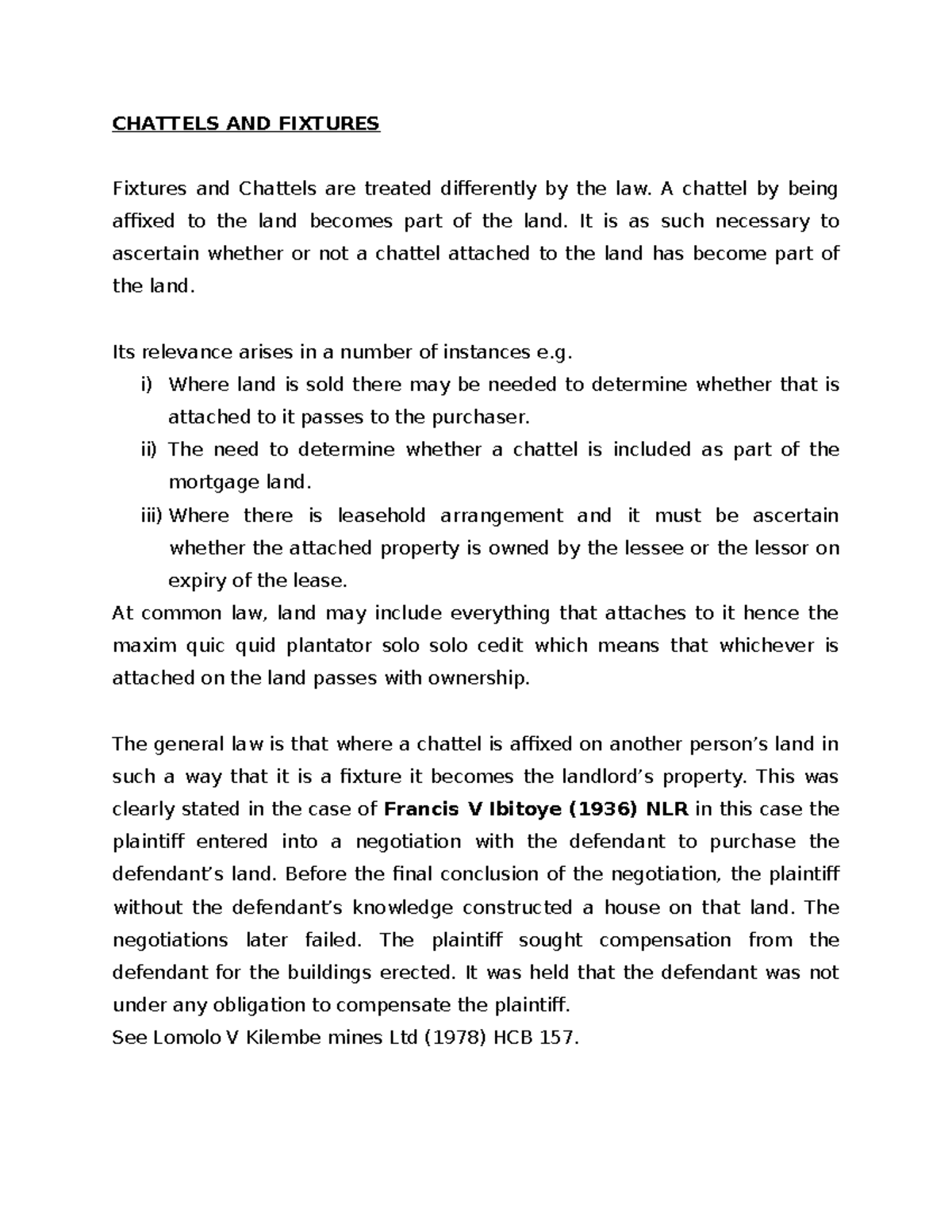 Chattels AND Fixtures - for reading - CHATTELS AND FIXTURES Fixtures ...