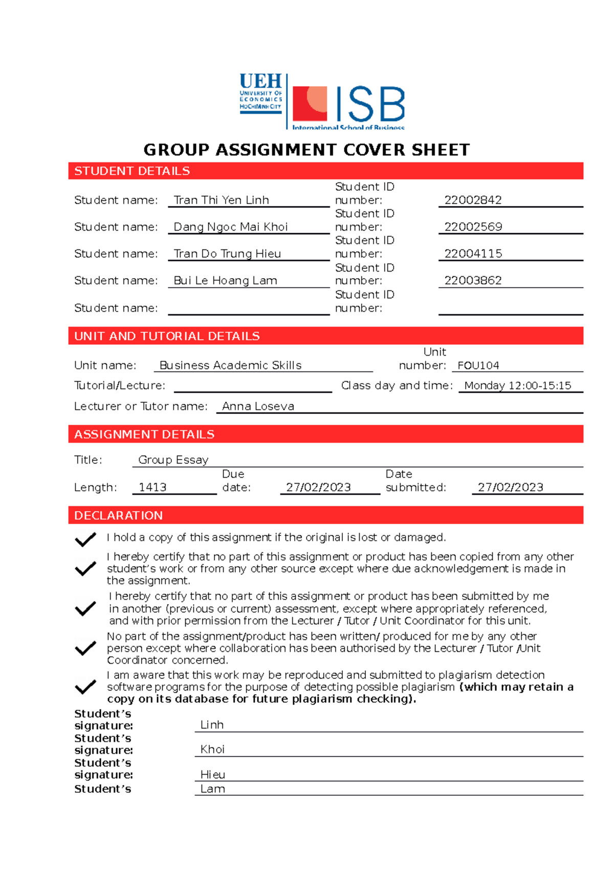 Group-Essay BAS-T123PWB-1 - GROUP ASSIGNMENT COVER SHEET STUDENT ...