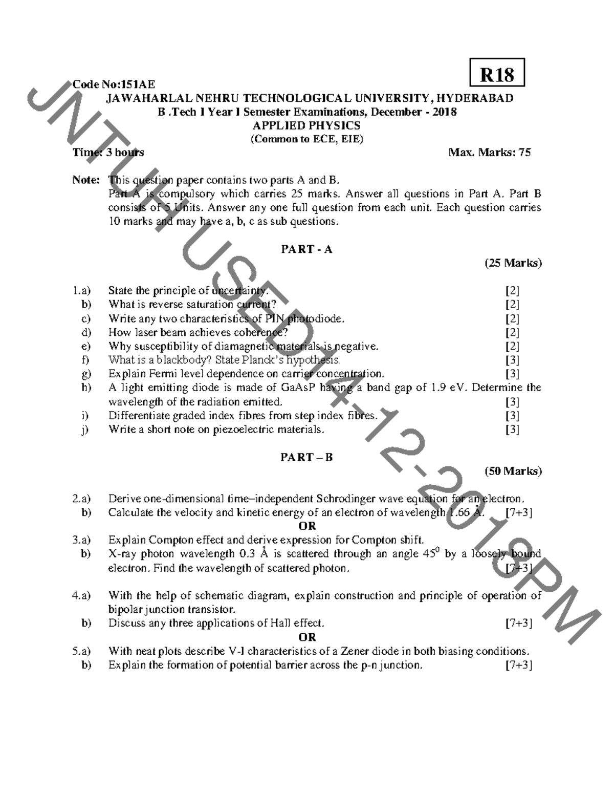 December - 2018 - question paper - Code No:151AE JAWAHARLAL NEHRU ...
