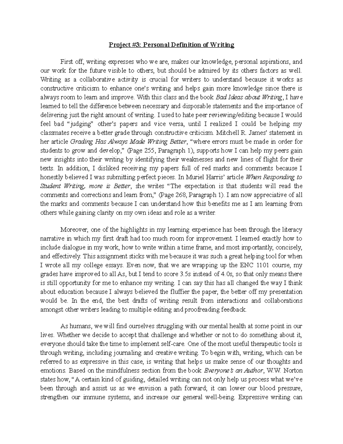Project+#3-+Personal+Definition+of+Writing - Project #3: Personal ...