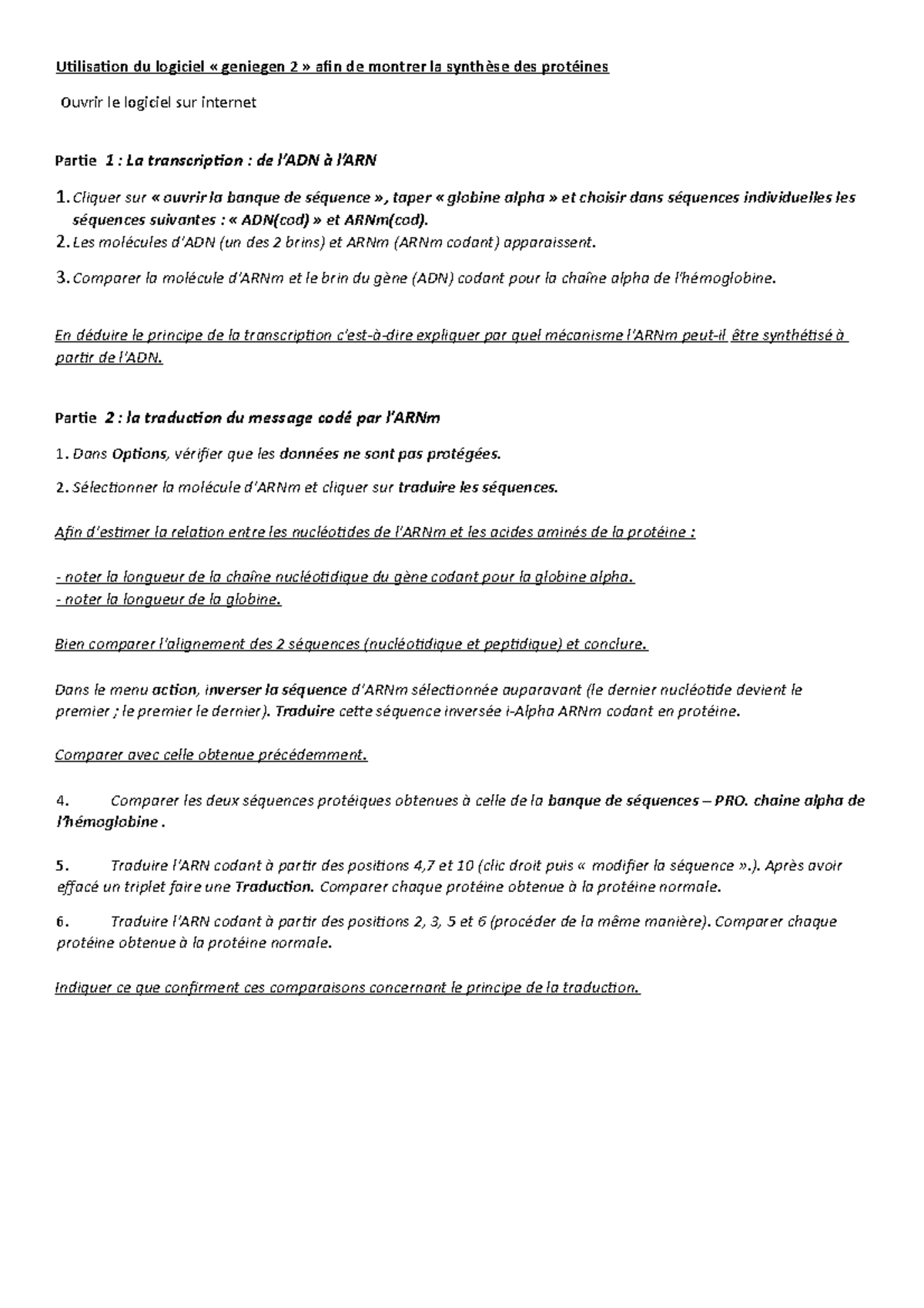 Activité transcription traduction geniegen - Utilisation du logiciel ...