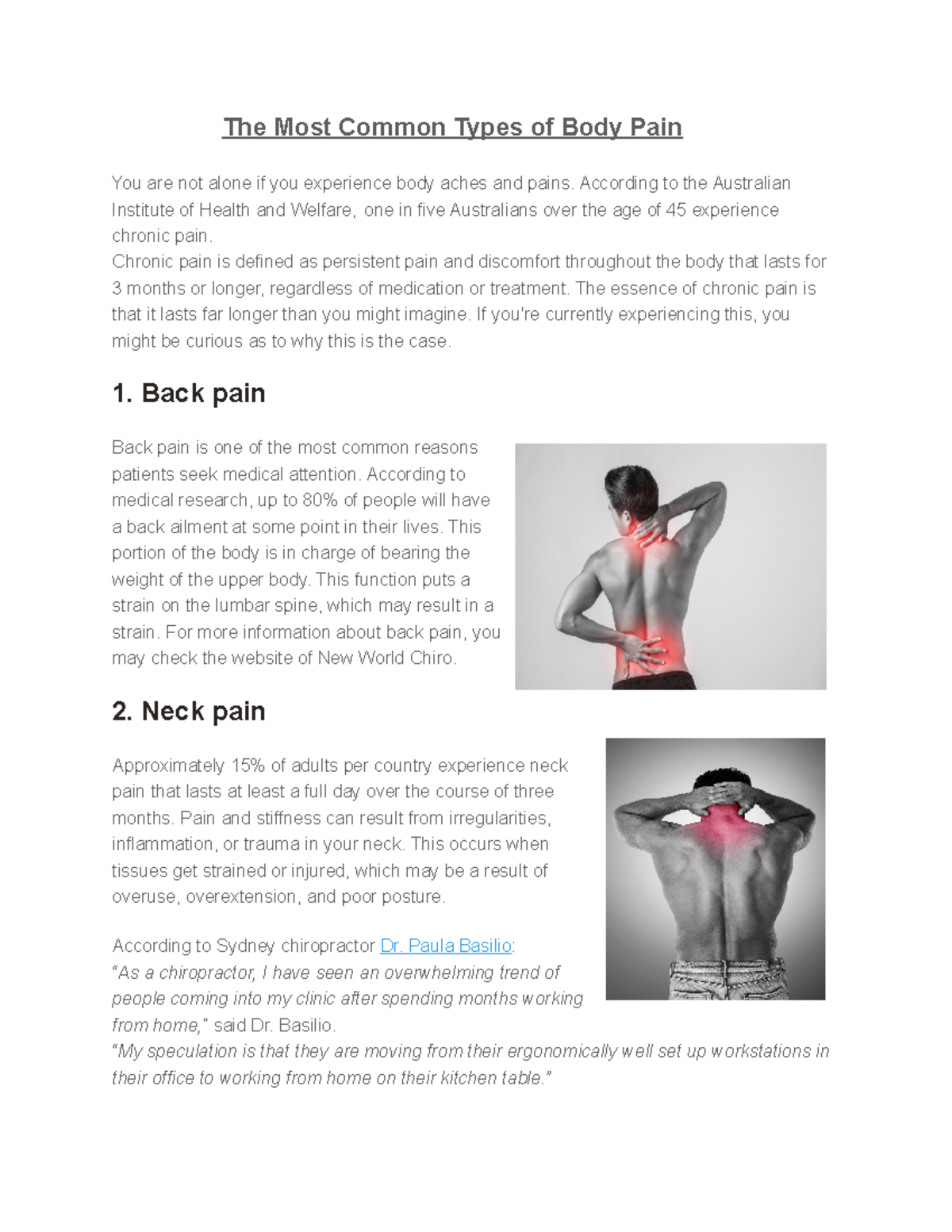 The Most Common Types Of Body Pain - According to the Australian ...