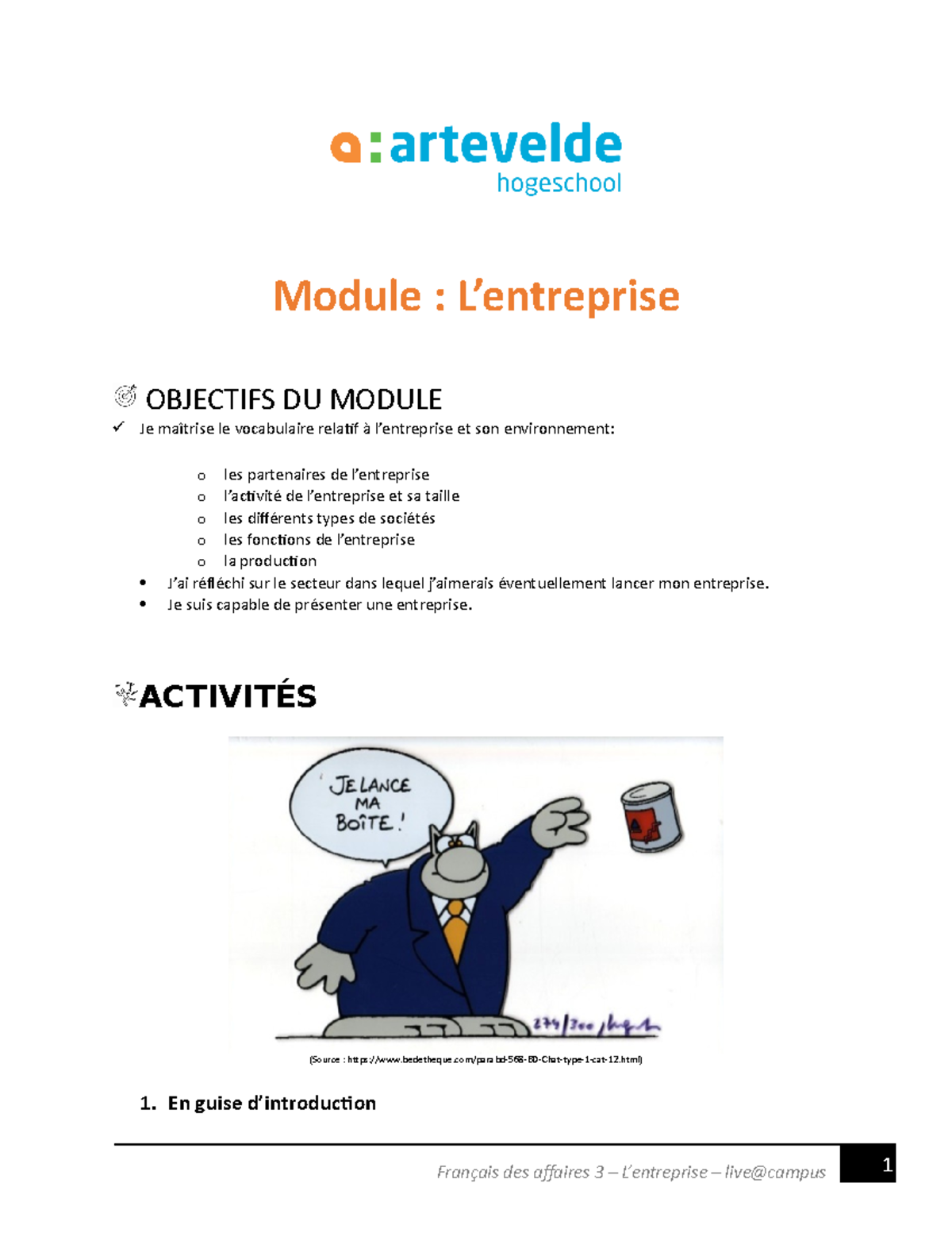 Module L'entreprise étudiant FDA3 - Module : L’entreprise OBJECTIFS DU MODULE Je maîtrise le ...