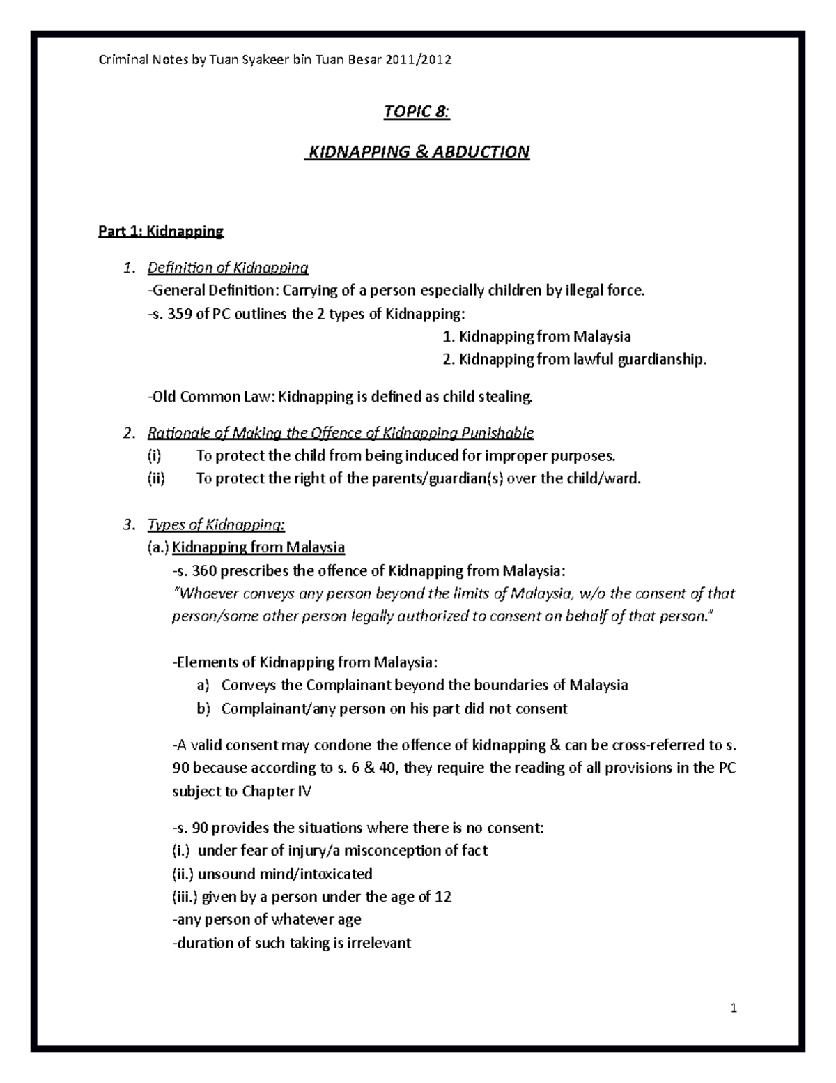 8 - Kidnapping & Abduction - TOPIC 8: KIDNAPPING & ABDUCTION Part 1 ...