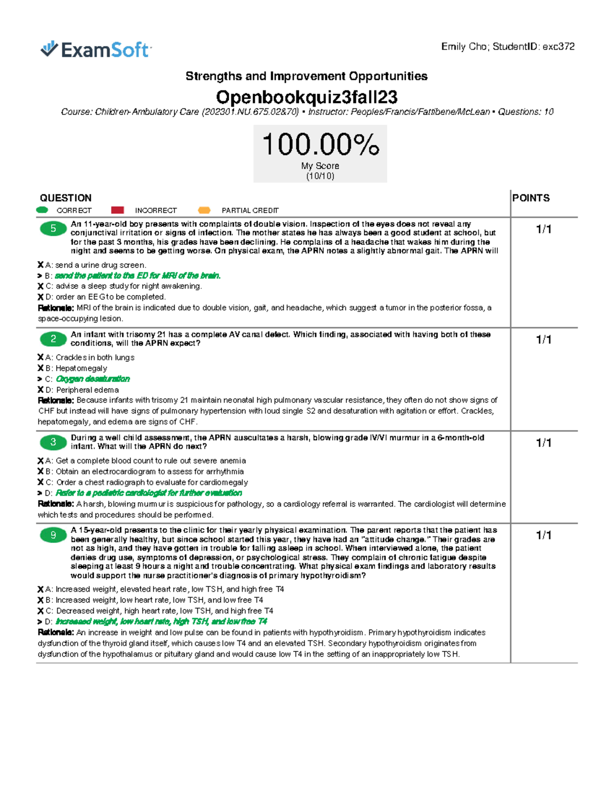 Exam Taker Answer Report - Strengths and Improvement Opportunities ...