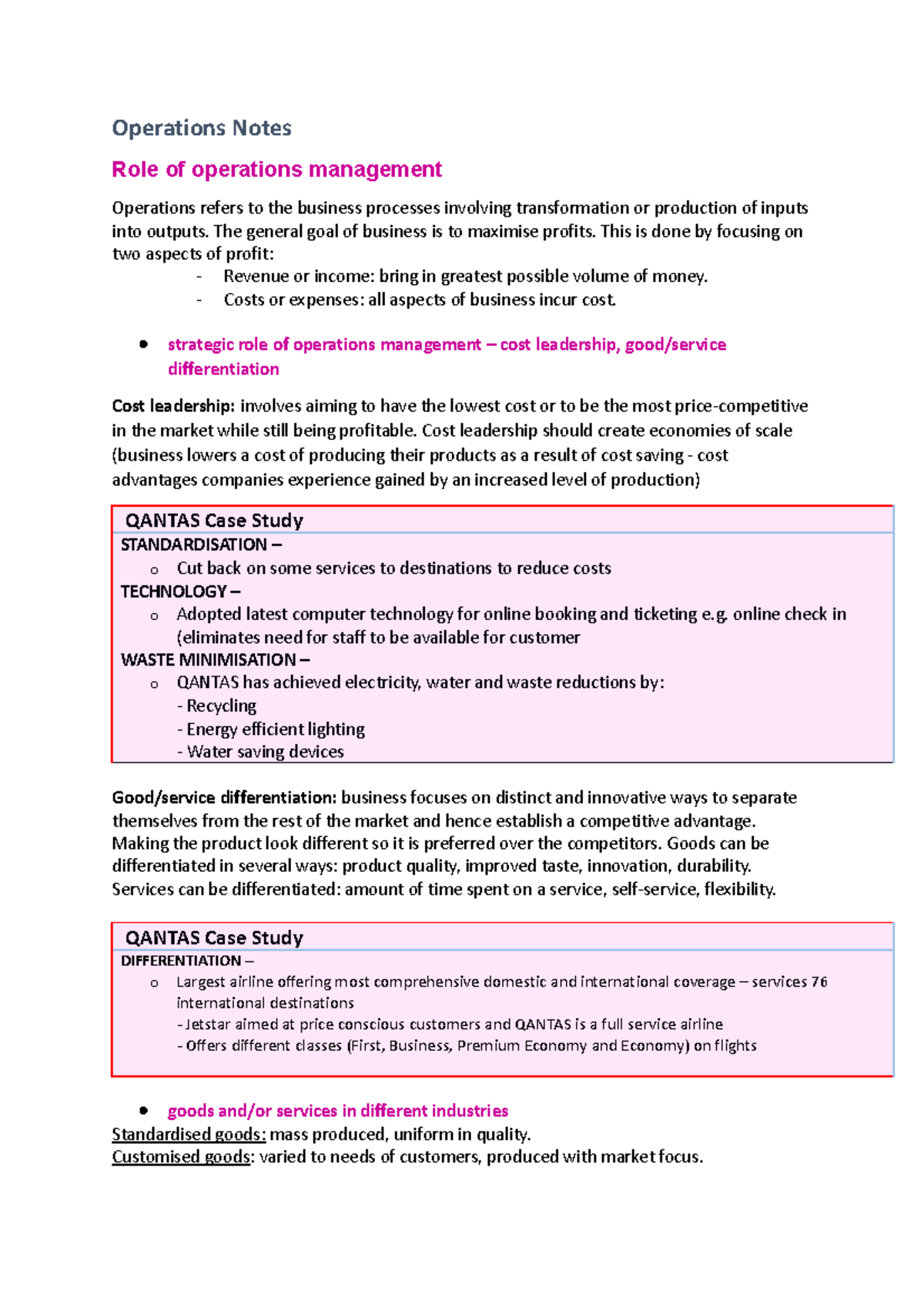 Operations Notess - Operations Notes Role of operations management ...