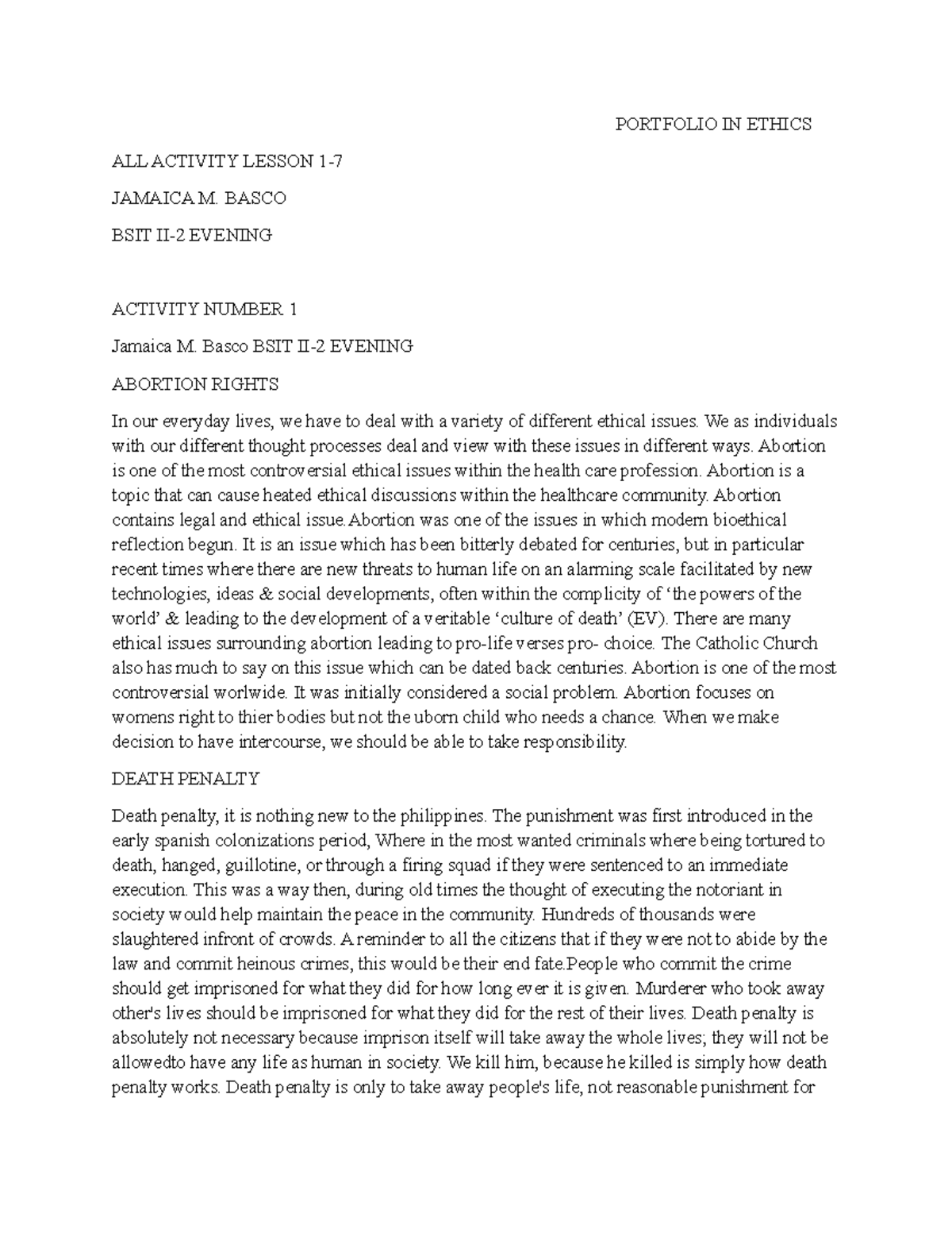 Portfolio-IN- Ethics 1 - PORTFOLIO IN ETHICS ALL ACTIVITY LESSON 1 ...