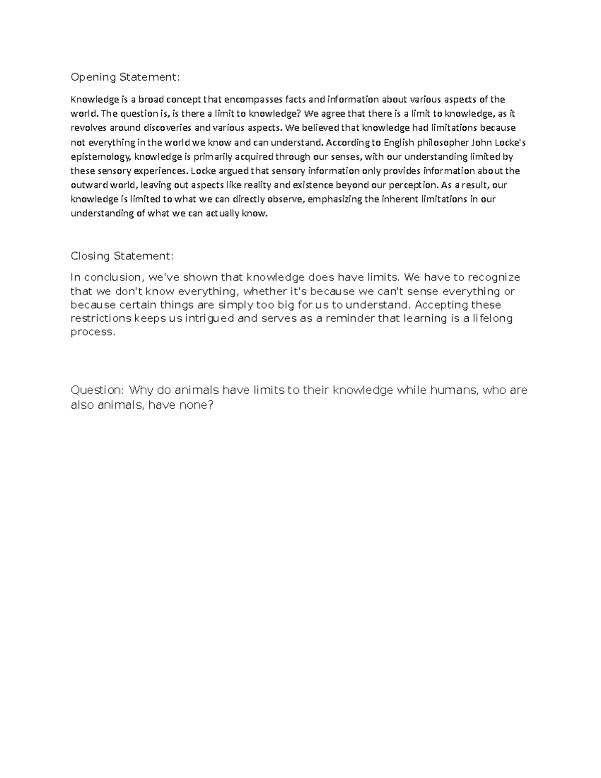 Opening Statement - AJNUJA - Opening Statement: Knowledge is a broad ...