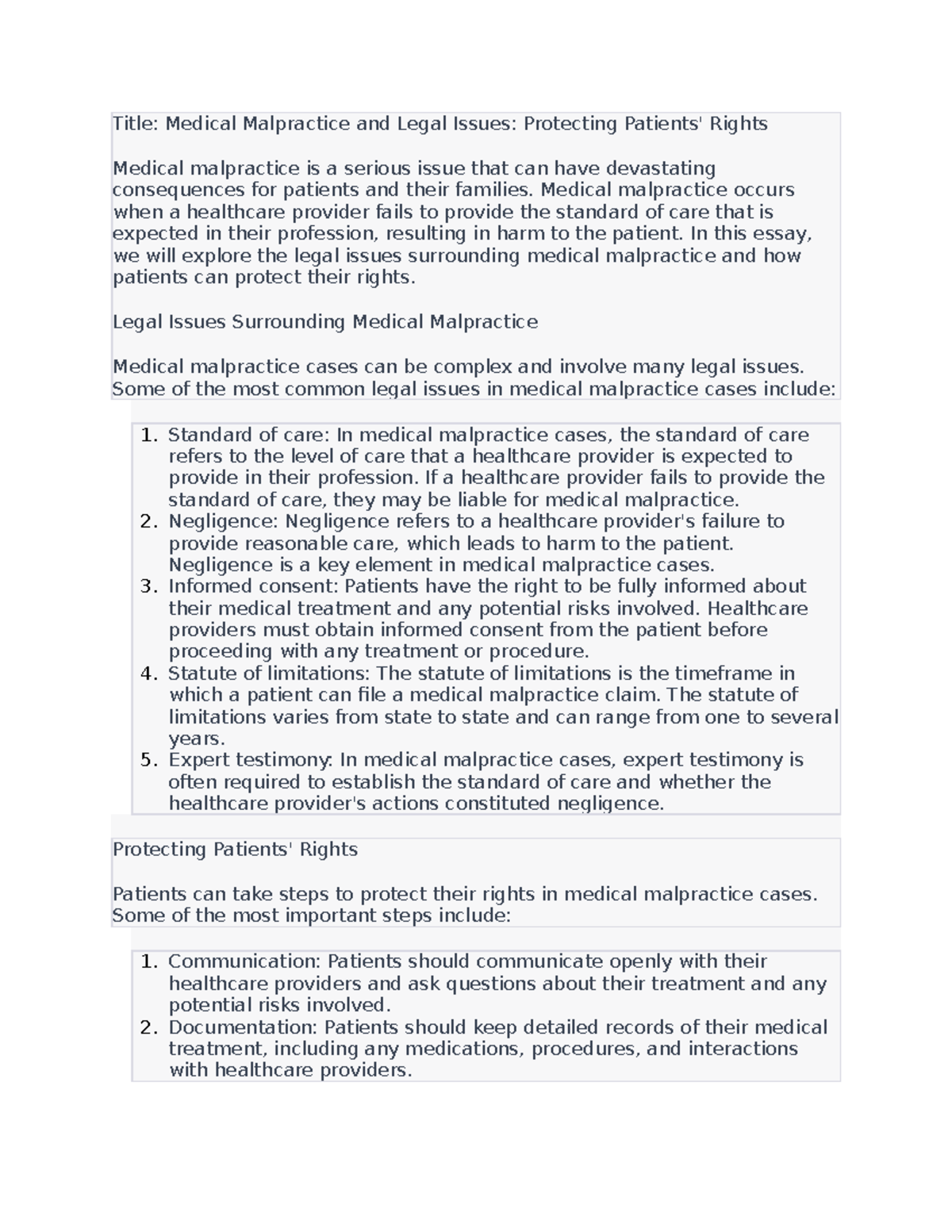 Medical Malpractice and Legal Issues - Protecting Patients' Rights ...