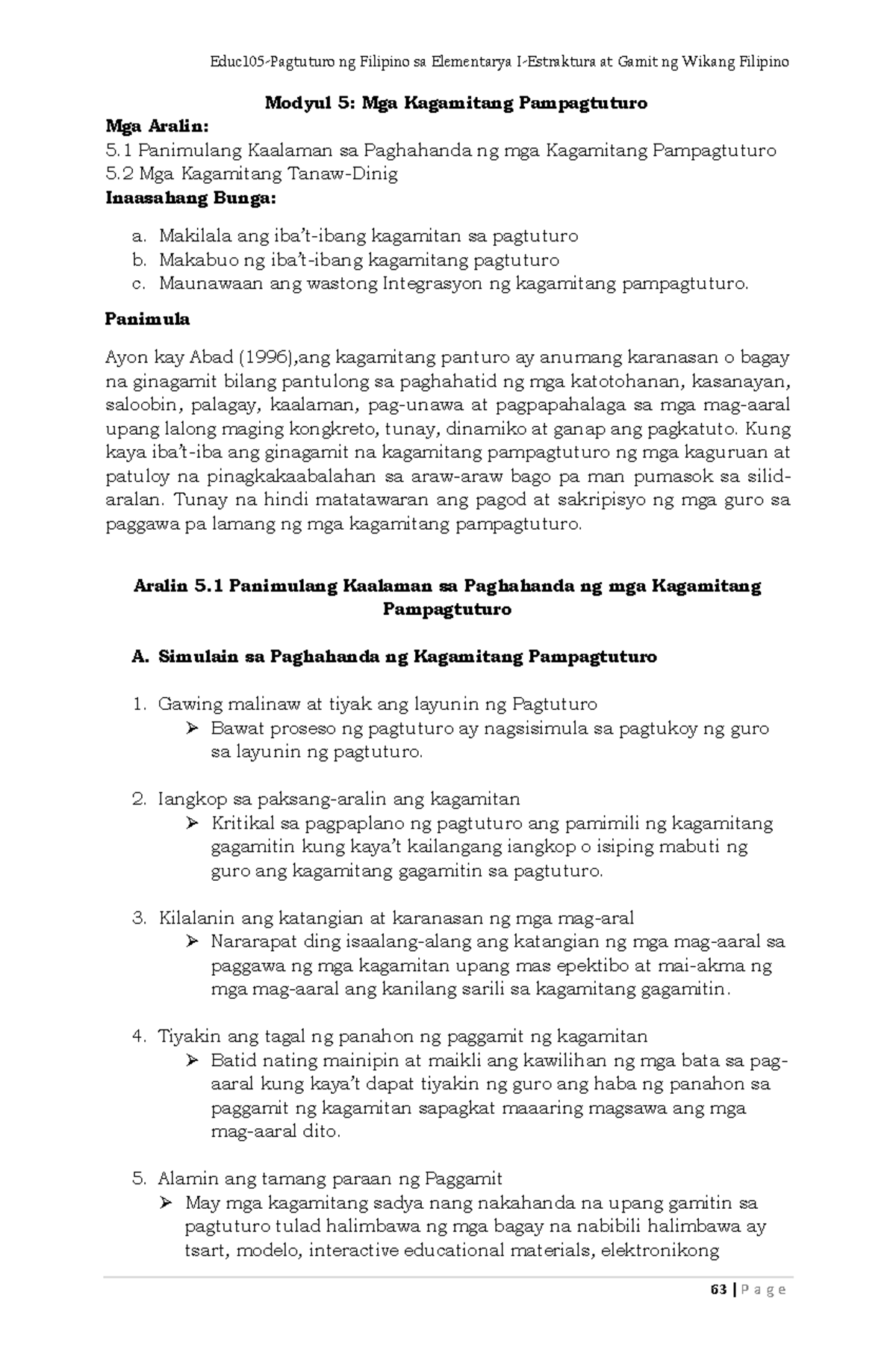 Pagtalakay-5 - Required - Modyul 5: Mga Kagamitang Pampagtuturo Mga ...