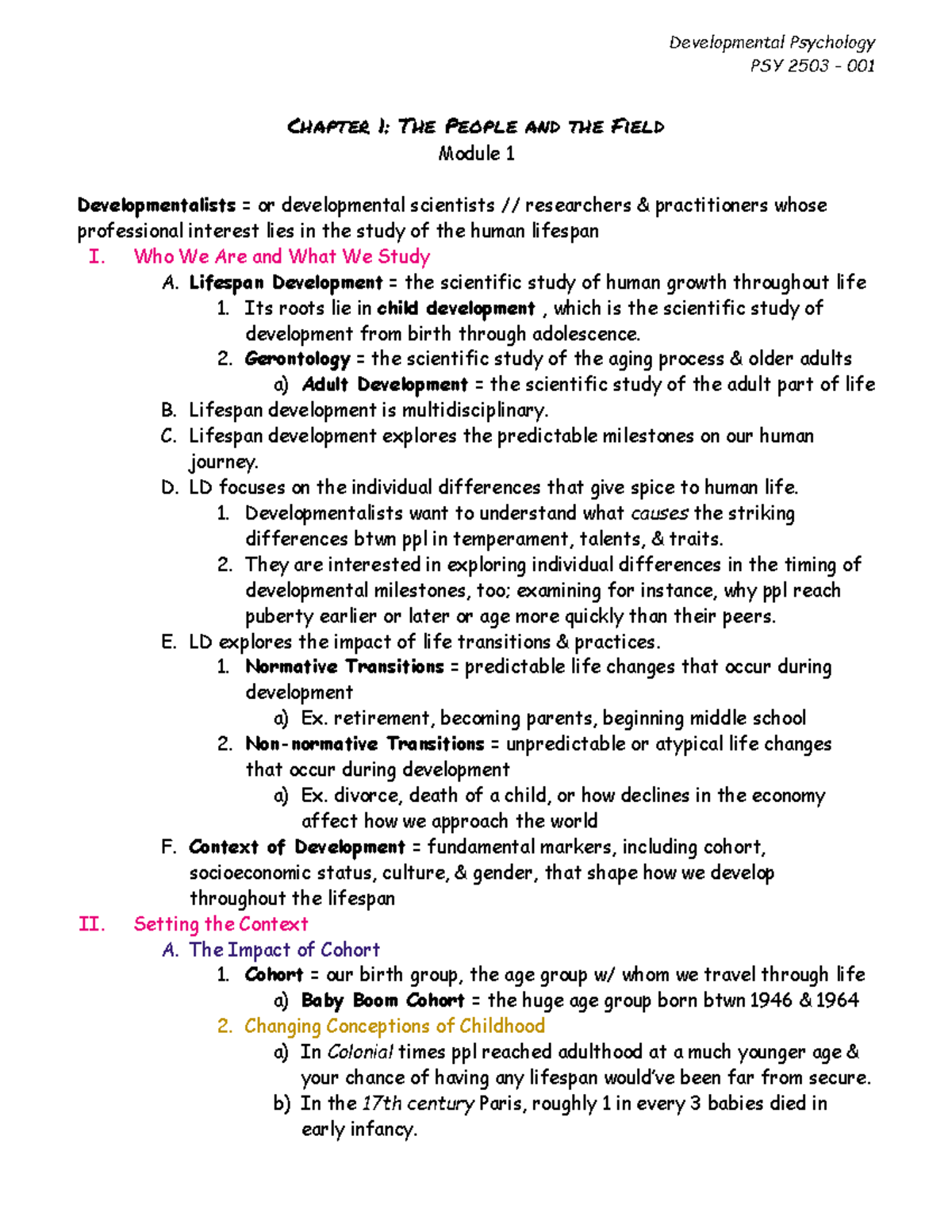 PSY 2503 Developmental Psych Chapter 1 The People and the Field - PSY ...