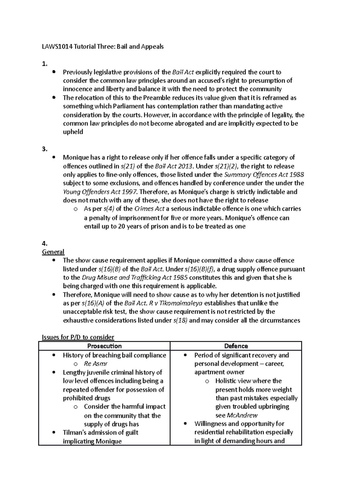 LAWS1014 - Tutorial 3 - LAWS1014 Tutorial Three: Bail and Appeals ...
