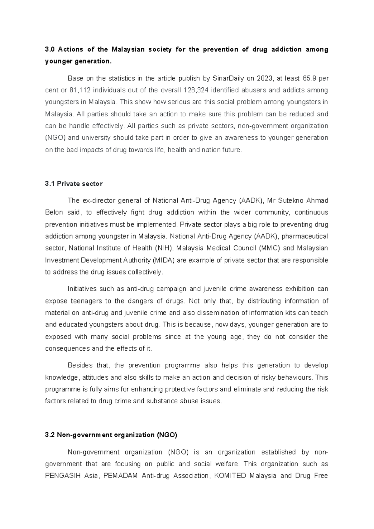 Assignment ECO - 3 Actions of the Malaysian society for the prevention ...