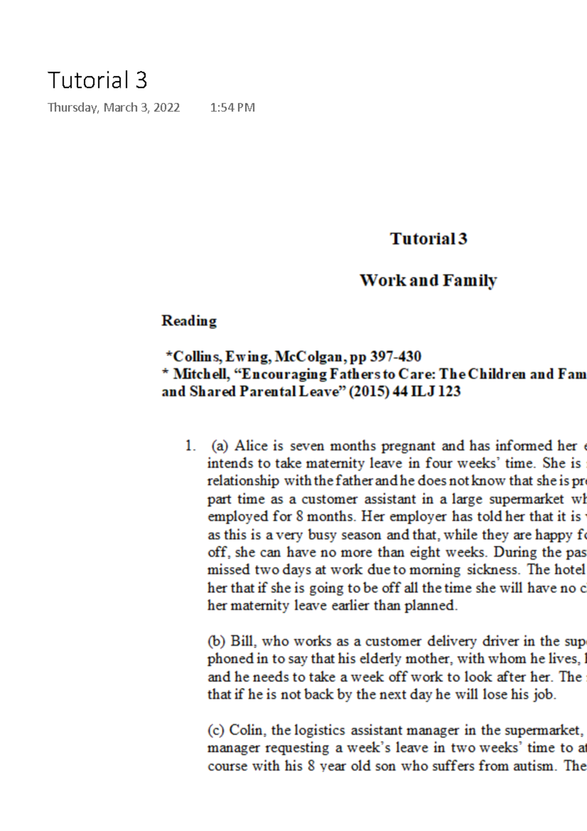 Labour Law Tutorial 3 - Tutorial 3 Thursday, March 3, 2022 1:54 PM ...