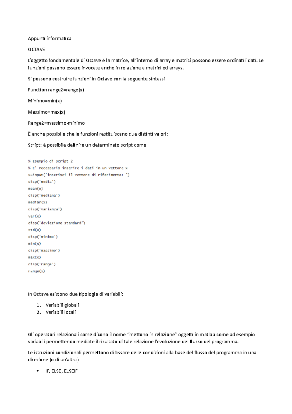 Appunti informatica - Appunti informatica OCTAVE L’oggetto fondamentale ...