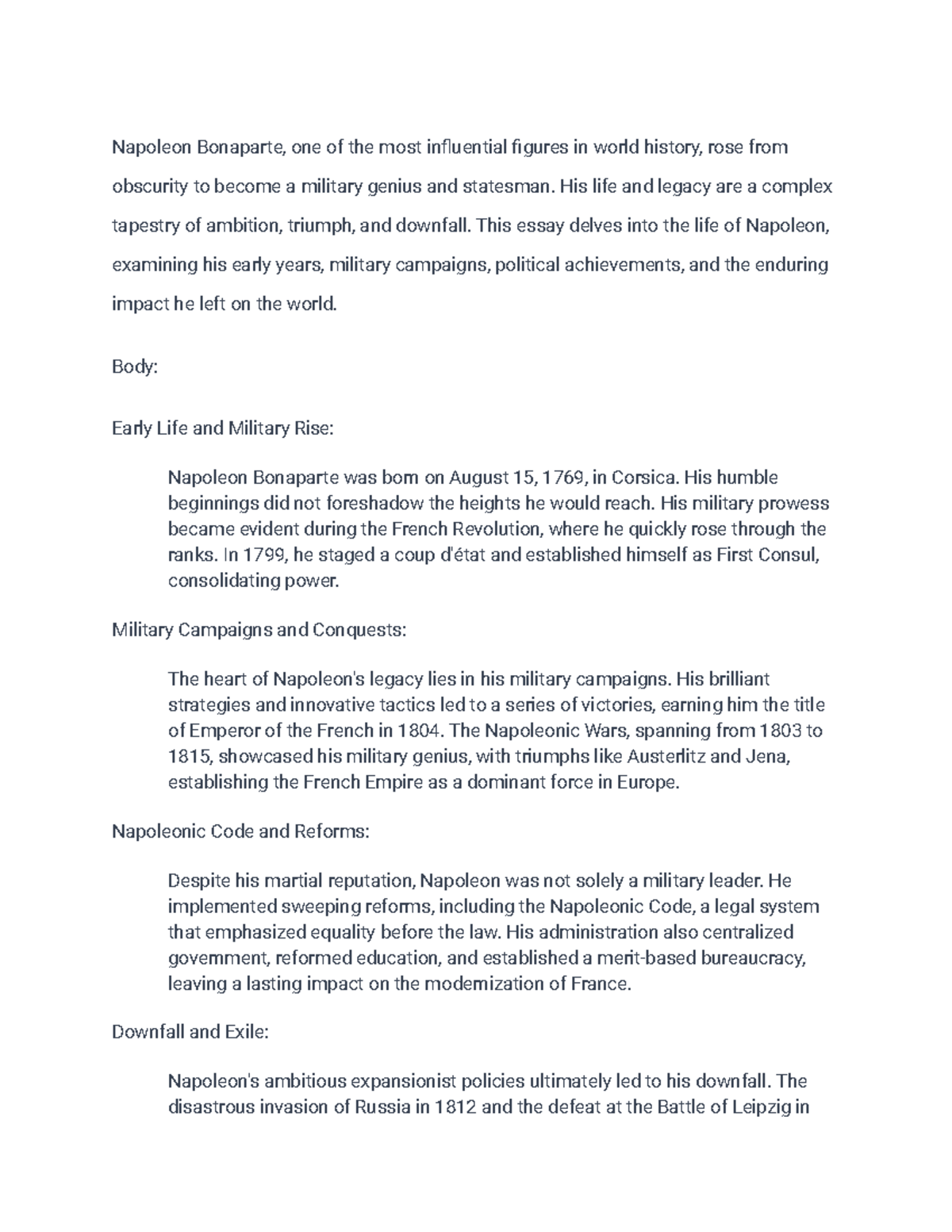 Napoleon Essay - Napoleon Bonaparte, one of the most influential ...