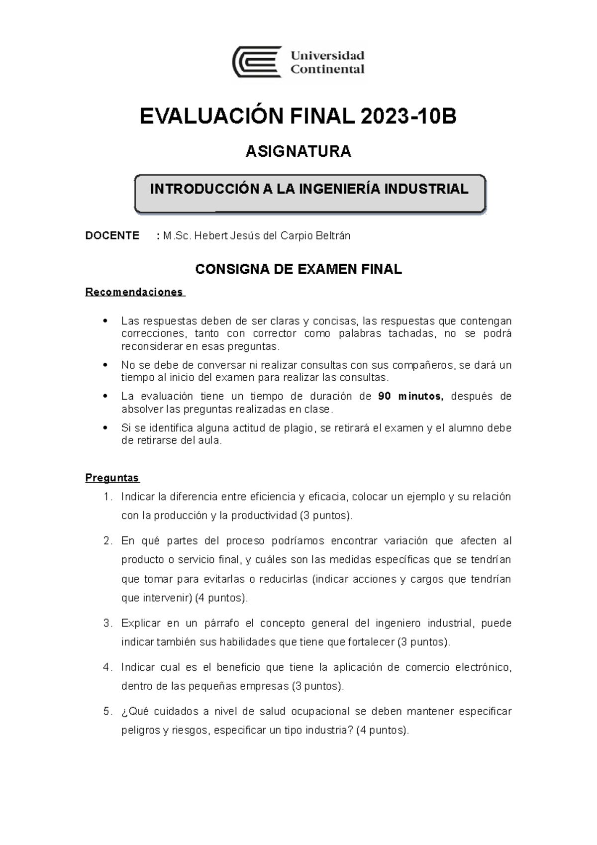 Consigna Evaluacion Final Introducción 2023-10 - EVALUACIÓN FINAL 2023-10B ASIGNATURA DOCENTE ...