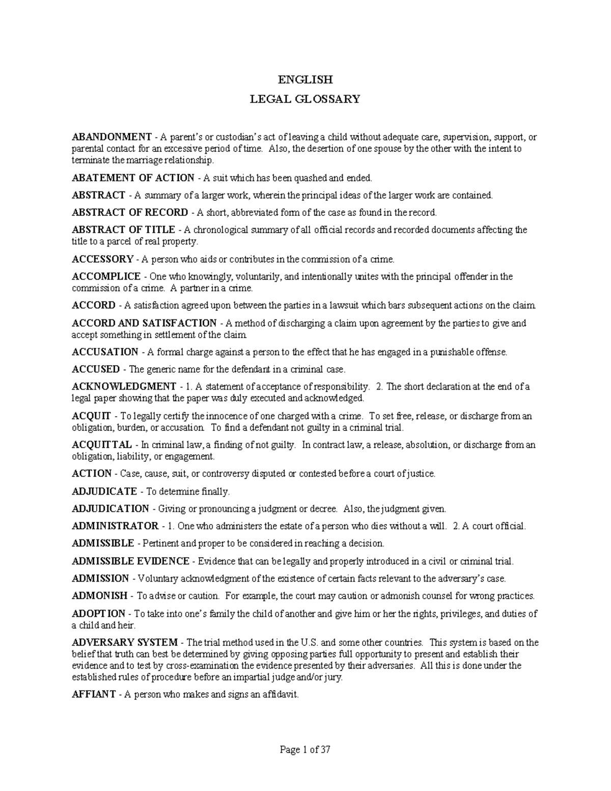 Englishlegalglossary ENGLISH LEGAL GLOSSARY ABANDONMENT A Parent s englishlegalglossary-english-legal-glossary-abandonment-a-parent-s