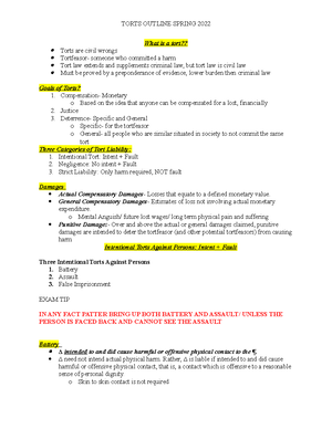 Torts Outline - Tort Law - Torts Outline Fall 2021 Professor Ogalla ...