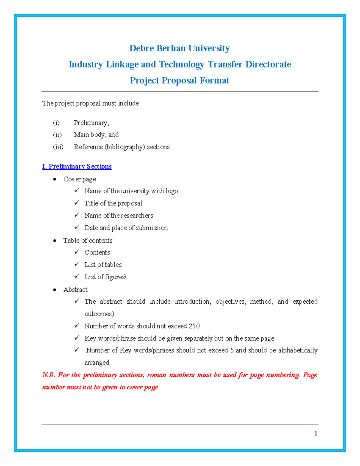 TT Proposal Format - xcfamn - 1 Debre Berhan University Industry ...