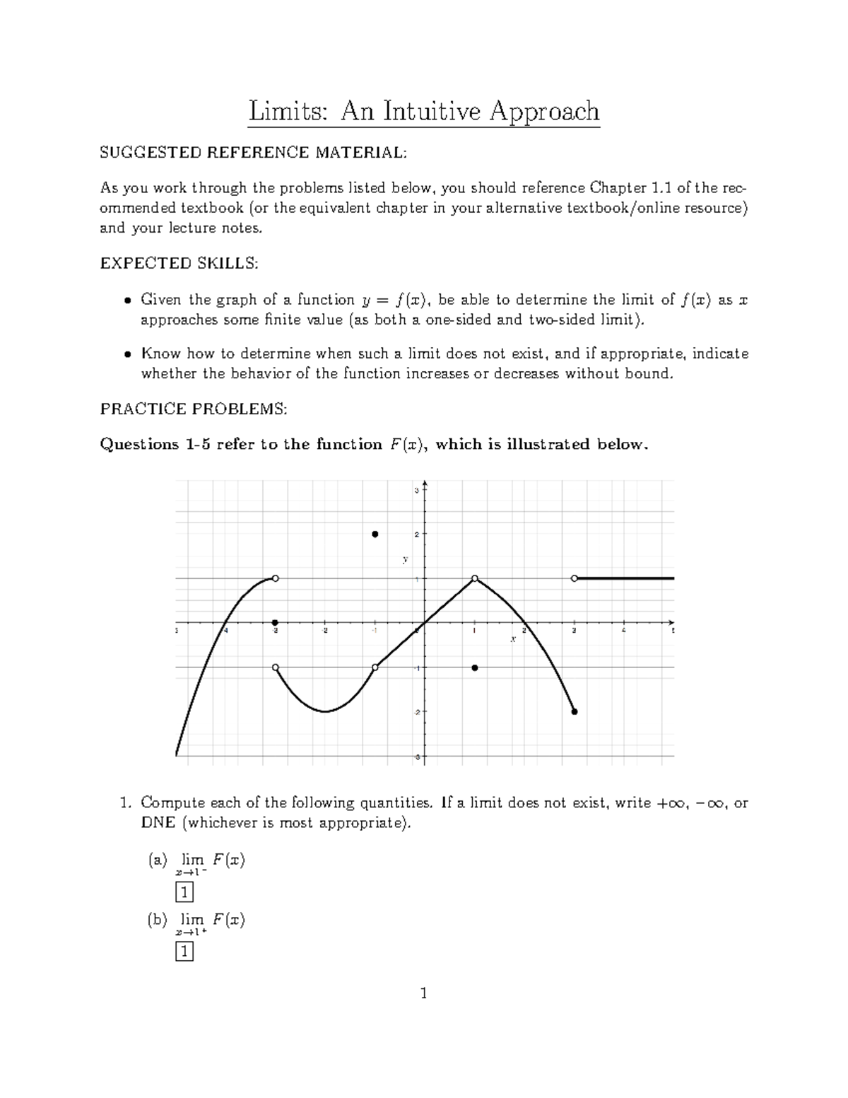 Limits homework - Limits: An Intuitive Approach SUGGESTED REFERENCE MATERIAL: As you work ...