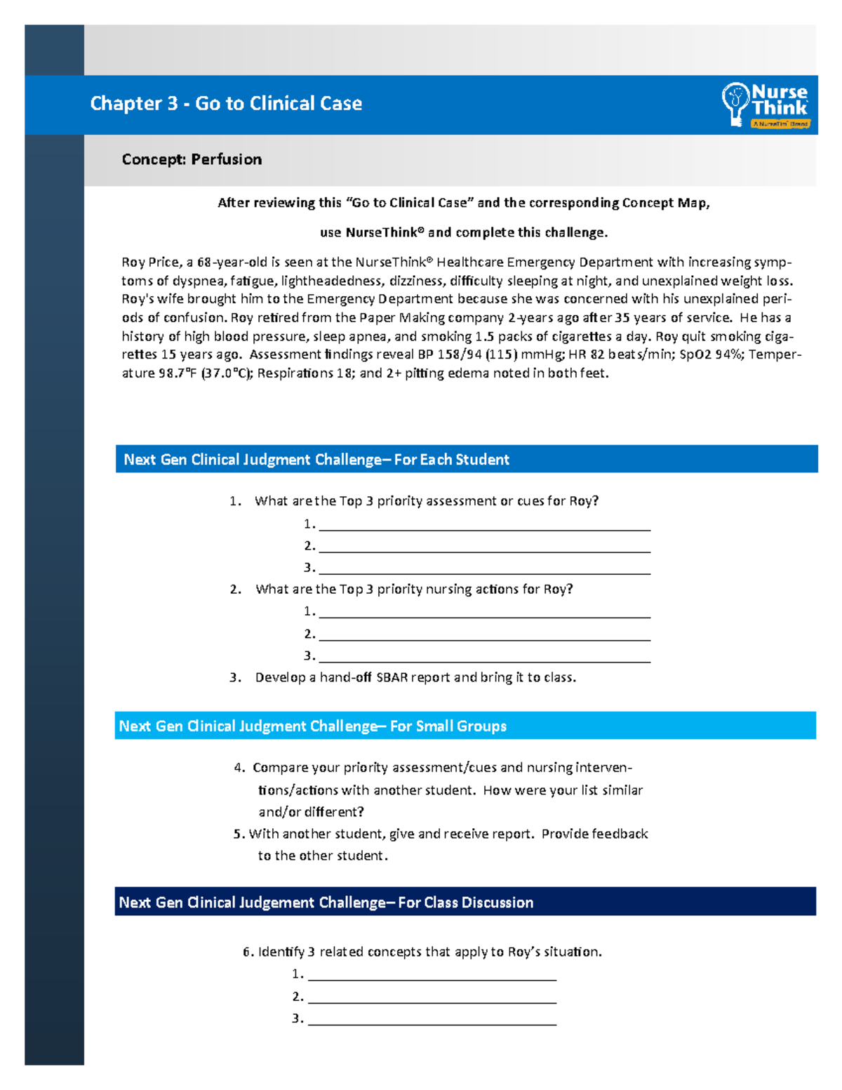 Nurse Think Conceptual Case Studies - Perfusion - Chapter 3 - Go to ...