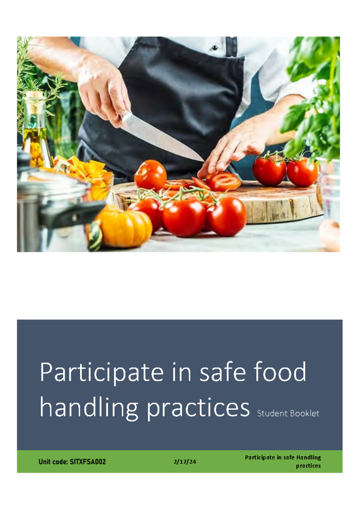 Participate in safe food handling practices Student Booklet ...
