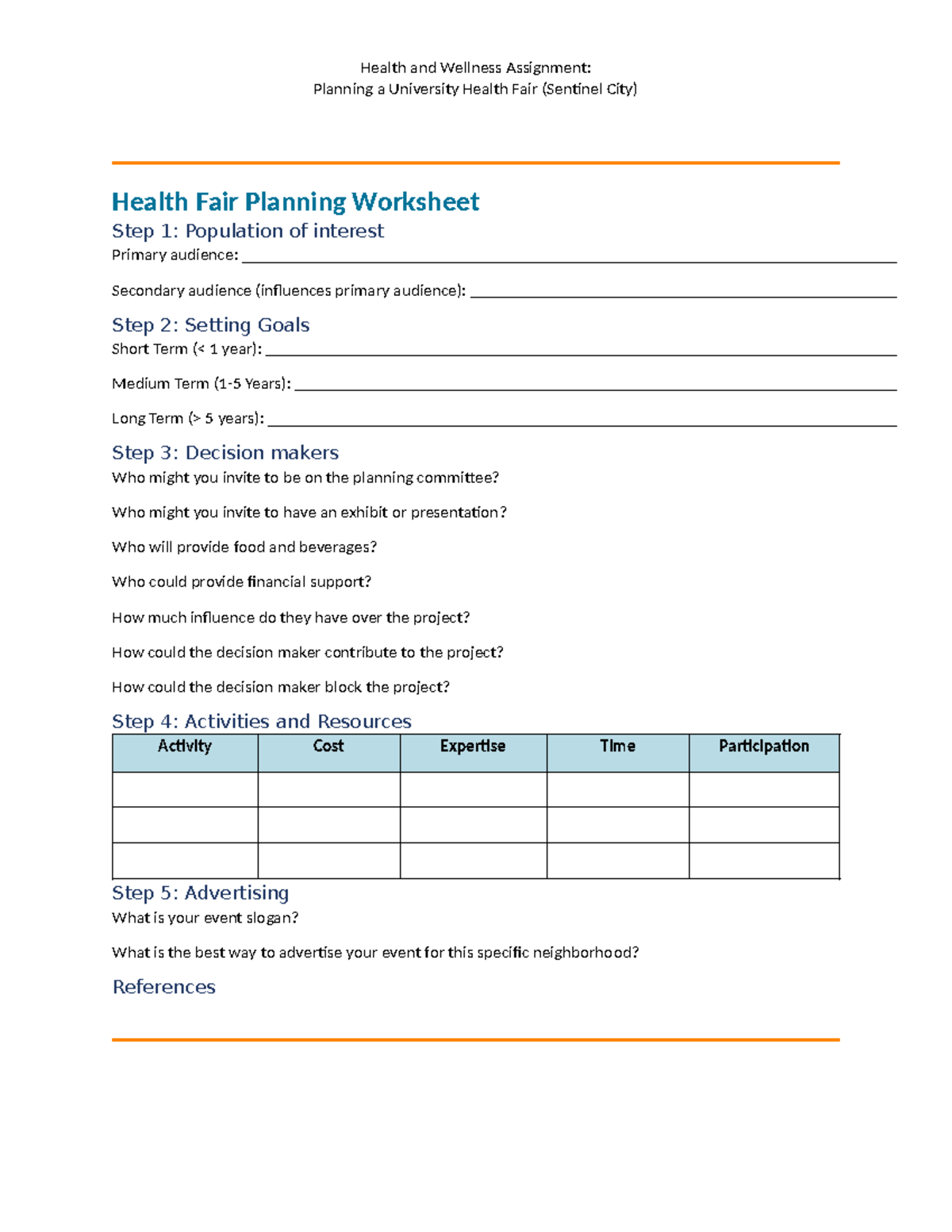 NUR 426 L Health and Wellness Assignment Planning a University Health ...