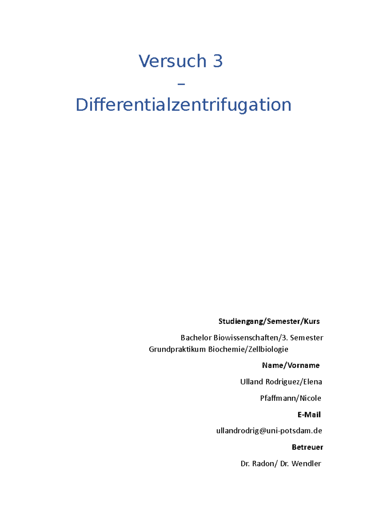 Versuch 3 -Protokoll Methoden der Biochemie -ONLINE - Versuch 3 ...