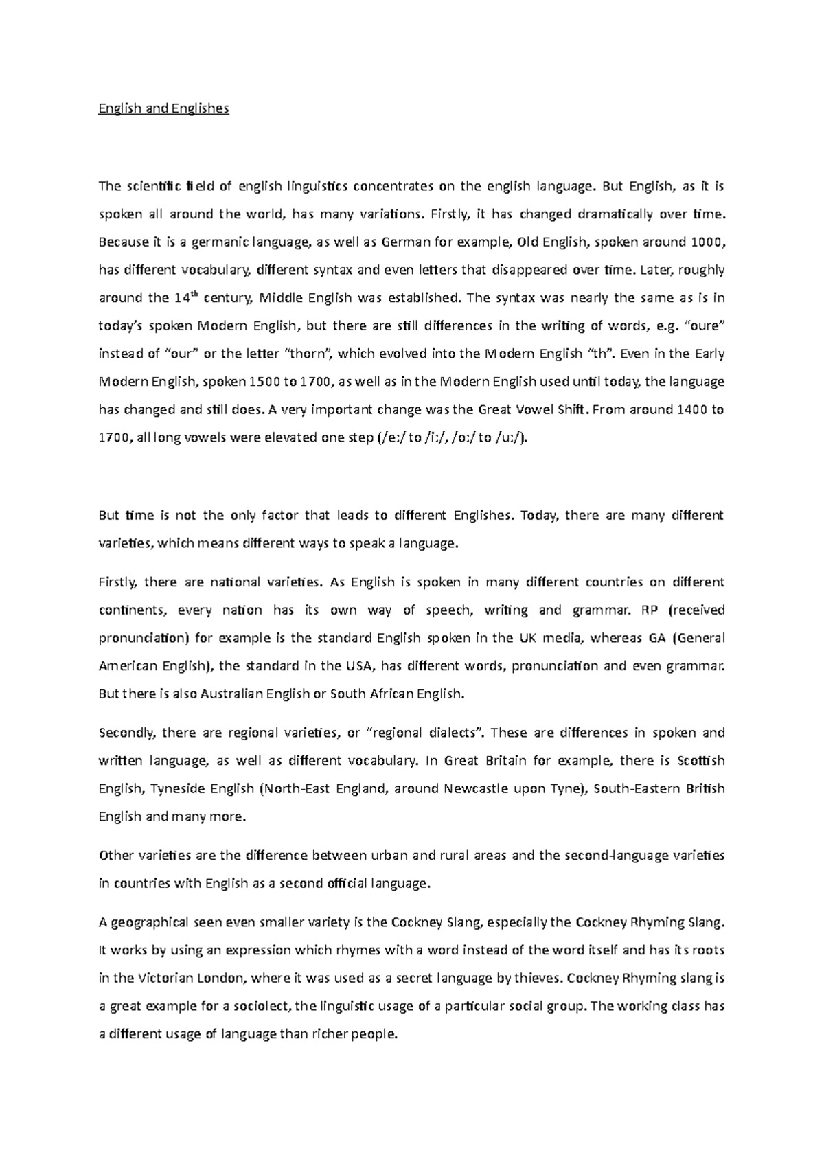 Textbook 1 English and Englishes - English and Englishes The scientific ...