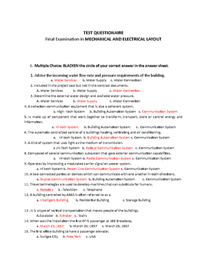 Practice Exam in Mechanical AND Electrical Layout AND Details ...