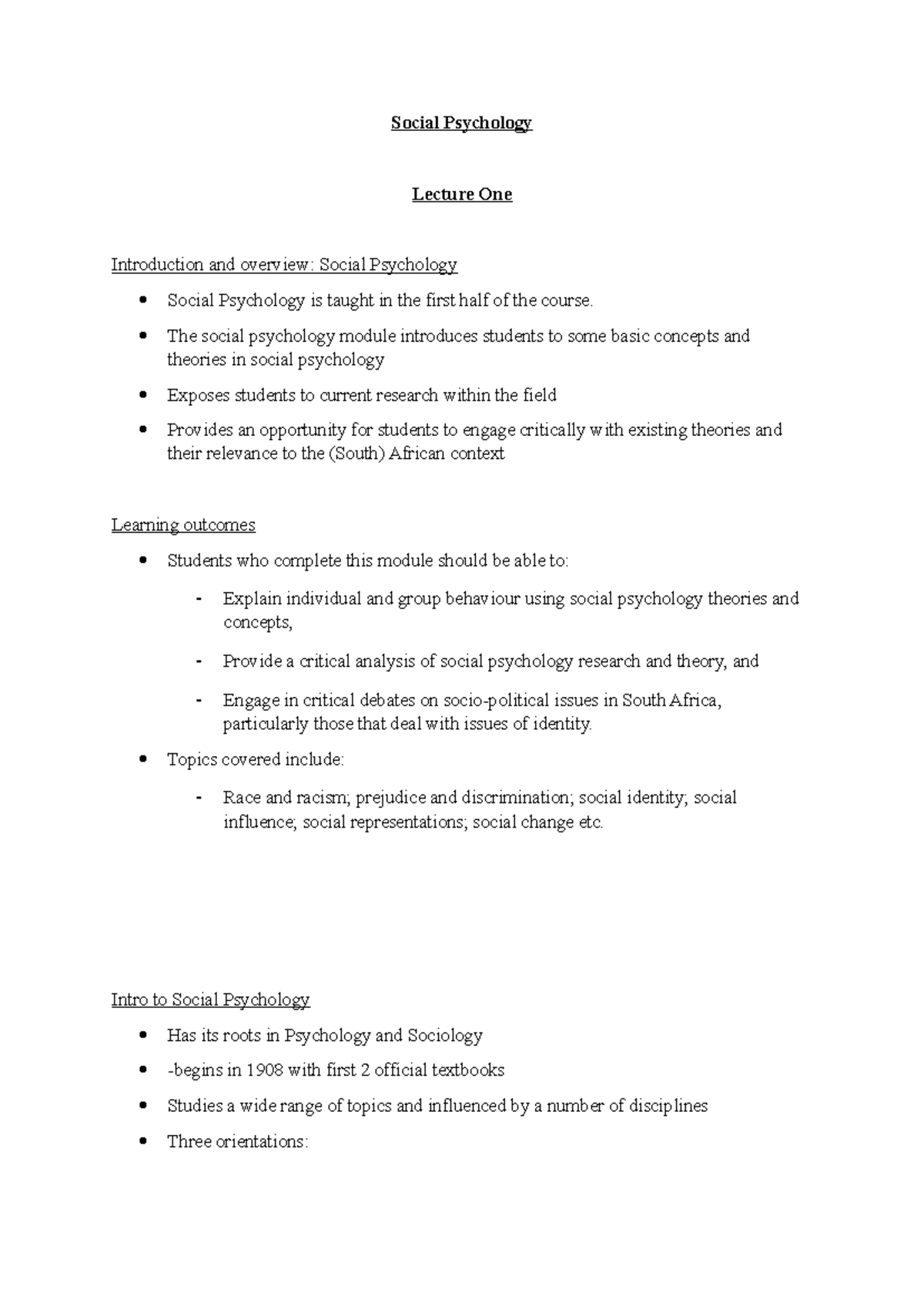 Social Psychology Study Notes - Social Psychology Lecture One ...