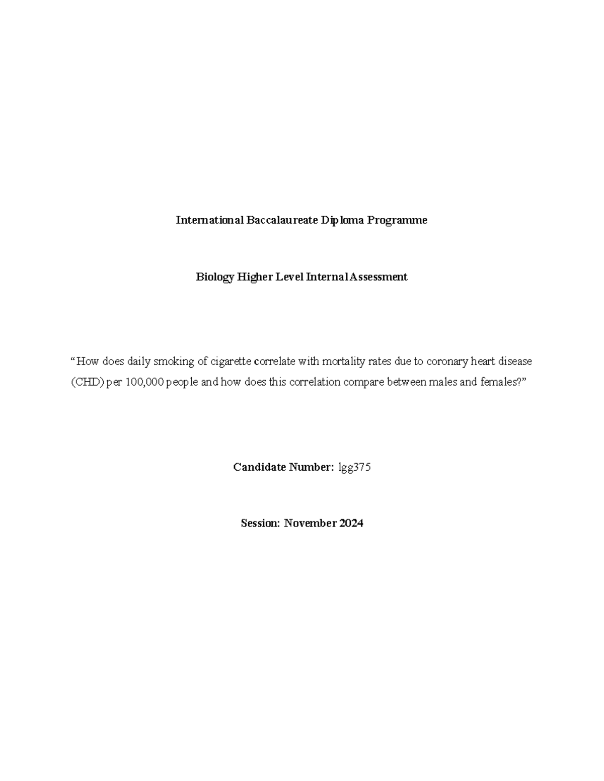 Biology HL Internal Assessment - International Baccalaureate Diploma ...