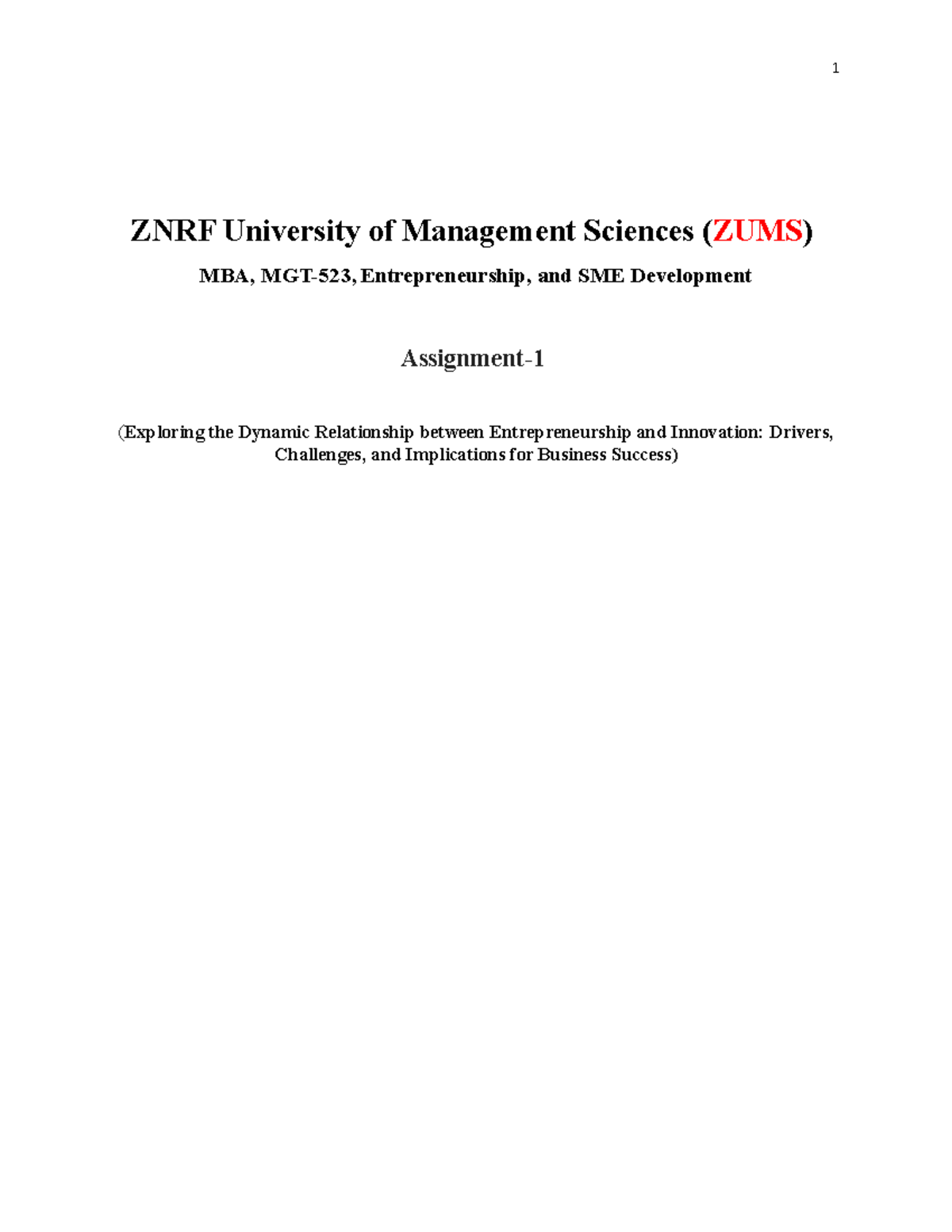 Documents - MBA Program - ZNRF University of Management Sciences (ZUMS ...